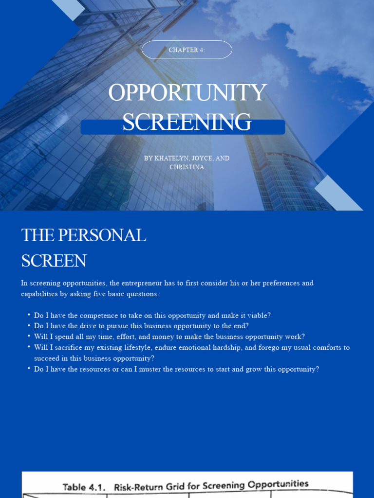 Chapter 4 Opportunity Screening | PDF | Balance Sheet | Equity (Finance)