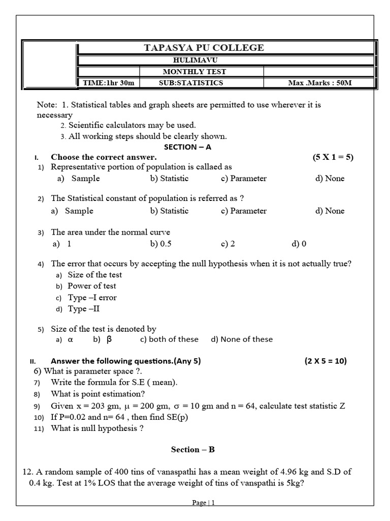 Model Question Paper-2 | PDF | Statistics | Sampling (Statistics)