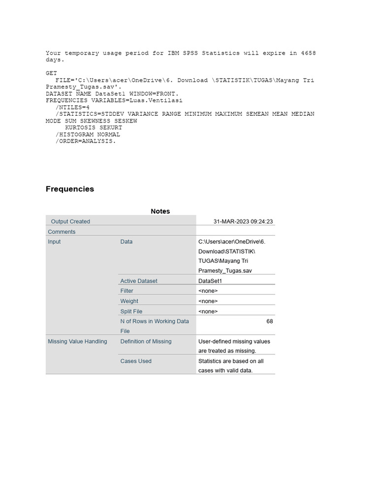 037 - Nadia Emiliana Tiodora - Output SPSS Bu Susi | PDF | Skewness | Statistics