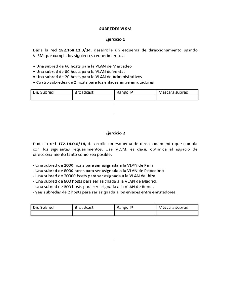 Boletín 3 - Subnetting VLSM.docx | PDF