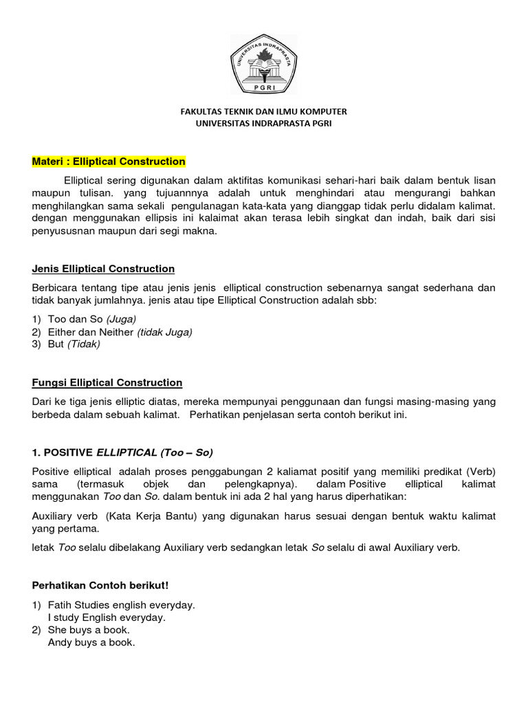 Materi Elliptical Construction | PDF | Pengembangan Diri