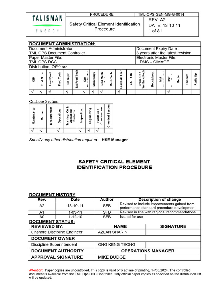 TML Ops Gen MG G 0014 | PDF | Hazards | Blowout (Well Drilling)