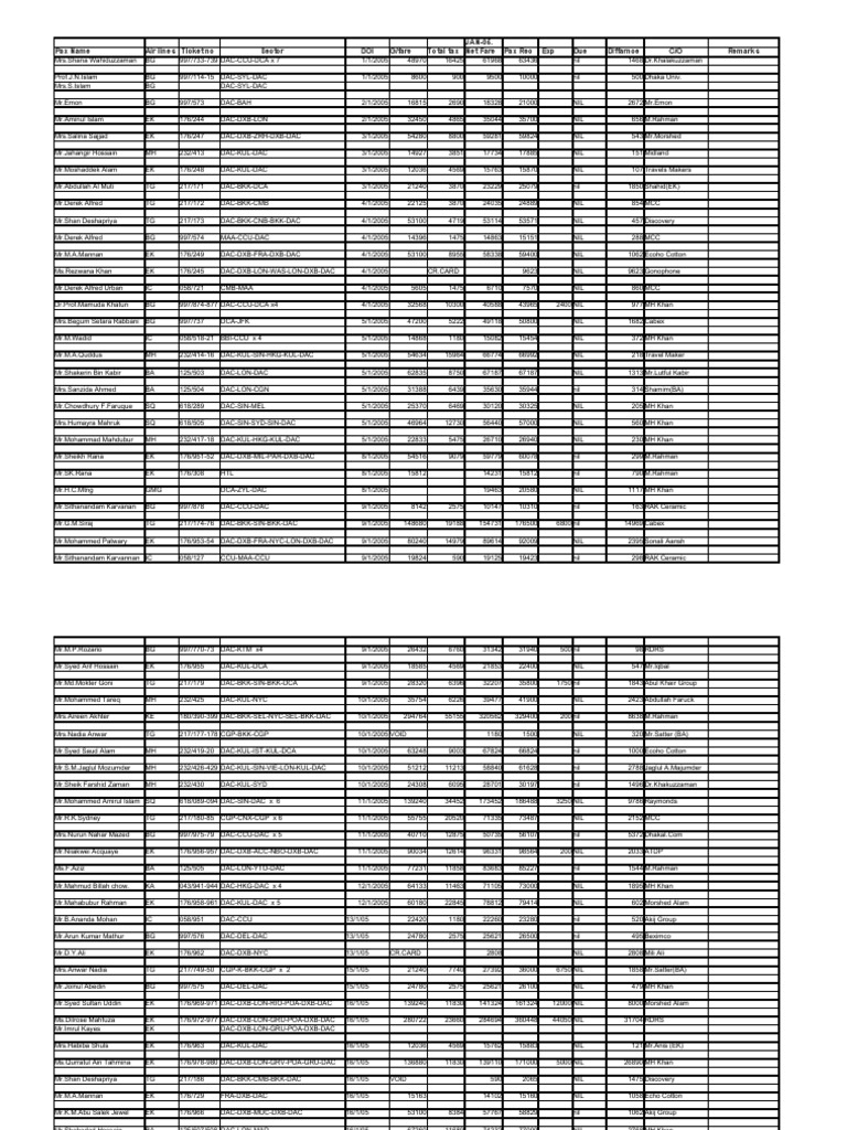 January 2005 Flight Ticket Summary | PDF