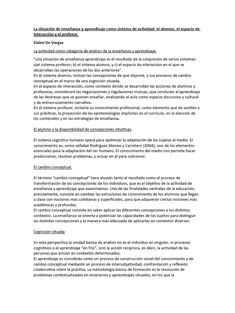 EL AULA COMO ESPACIO DE INTERACCION. Texto Situacion de Enseñanza y Aprendizaje. | Descargar ...