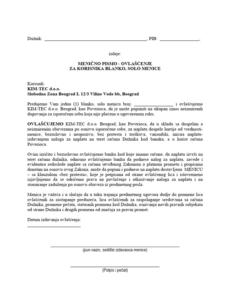 Menicno Ovlascenje | PDF