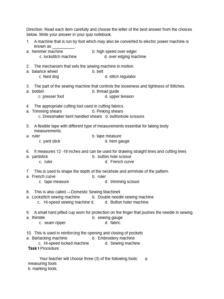 Assessment | PDF | Sewing Machine | Sewing