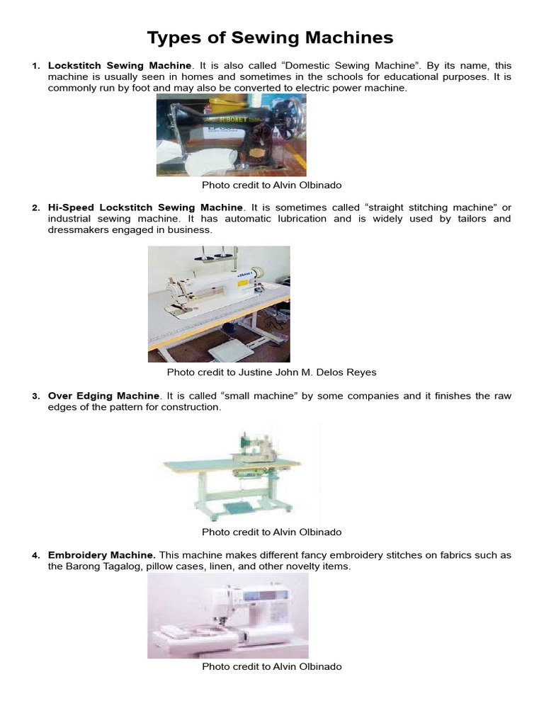 Types of Sewing Machines | PDF