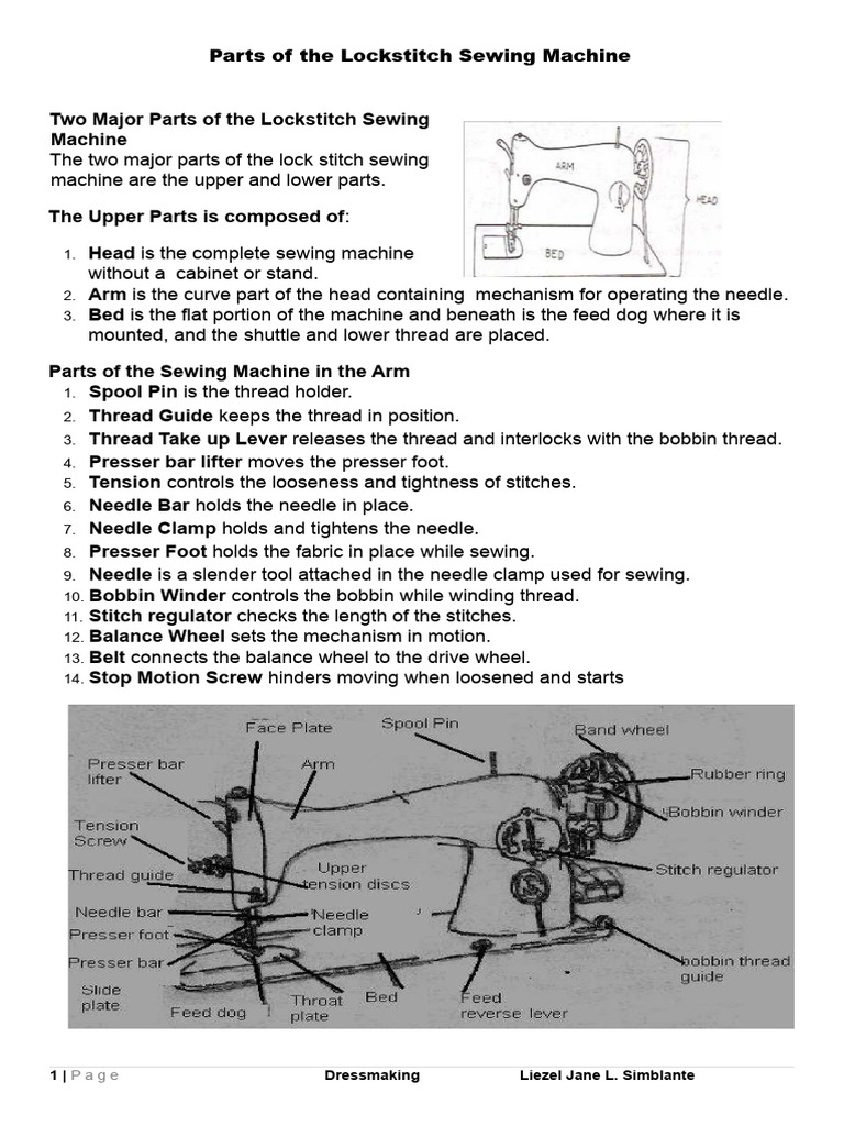 Parts of The Lockstitch Sewing Machine | PDF | Sewing Machine ...