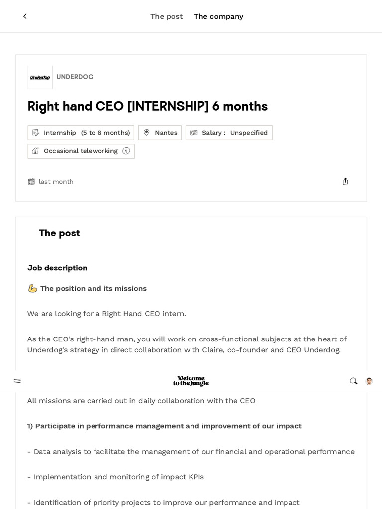 Right Hand CEO (INTERNSHIP) 6 Months - Underdog - Internship in Nantes ...