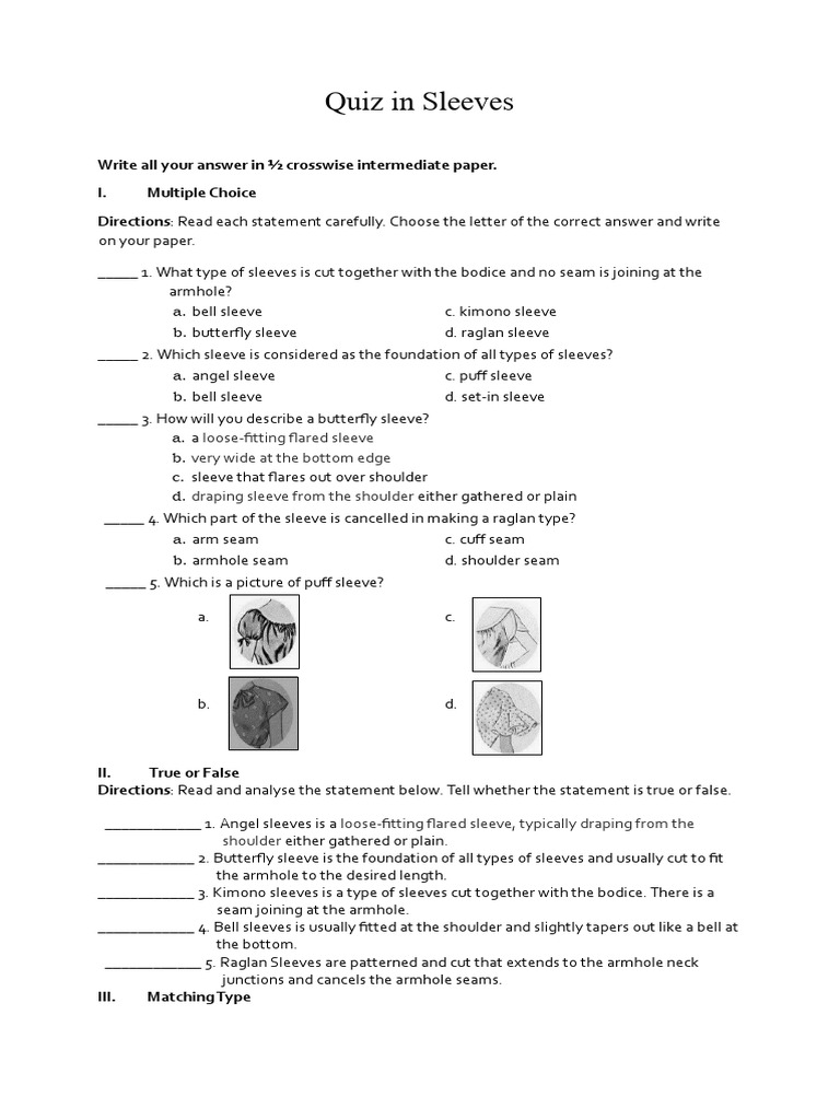 Quiz in Sleeves | PDF | Seam (Sewing) | Clothing