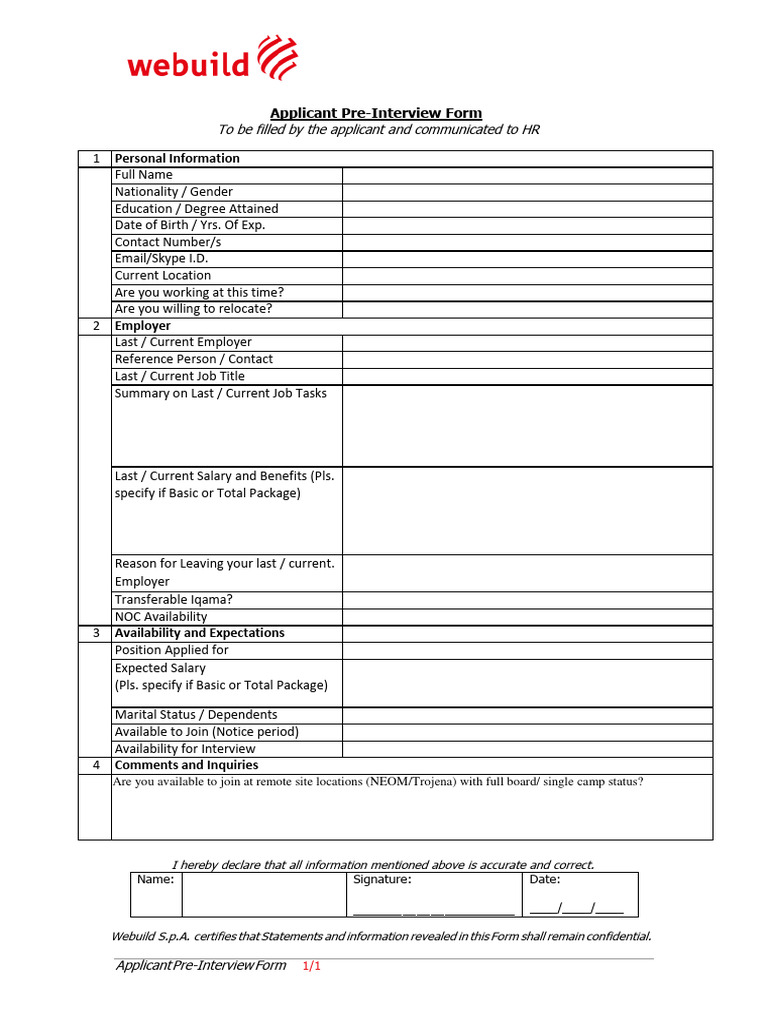 Applicant Pre-Interview Form | PDF