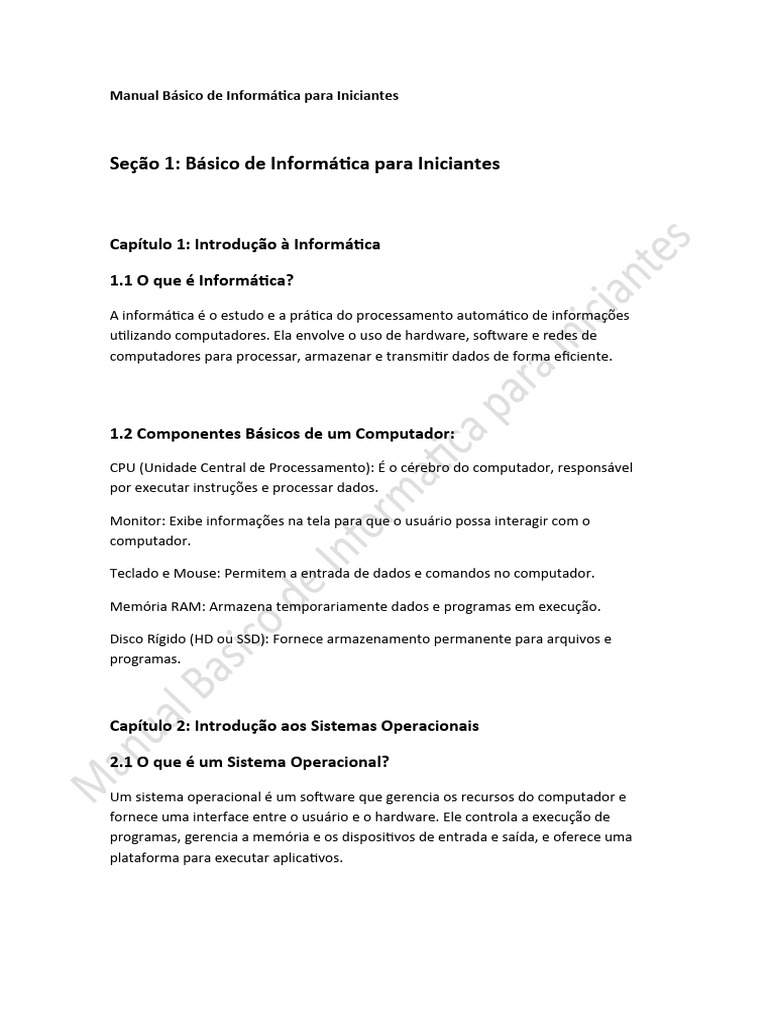 Manual Básico de Informática para Iniciantes | PDF | Sistema ...