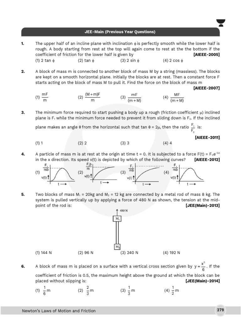JEE Physics Motion & Friction Quiz | PDF | Force | Friction