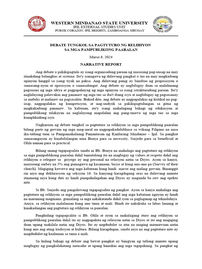 Narrative Report | PDF