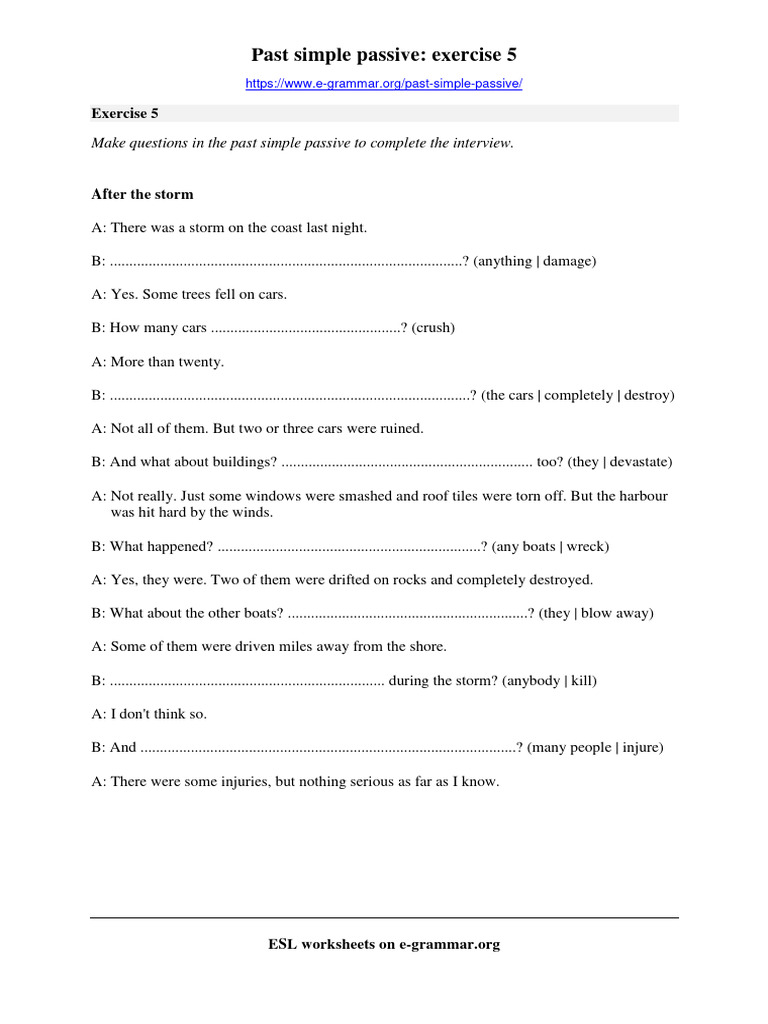 Past Simple Passive Exercise 5 | PDF