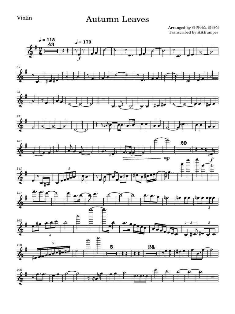 Autumn Leaves Violin Sheet Music | PDF