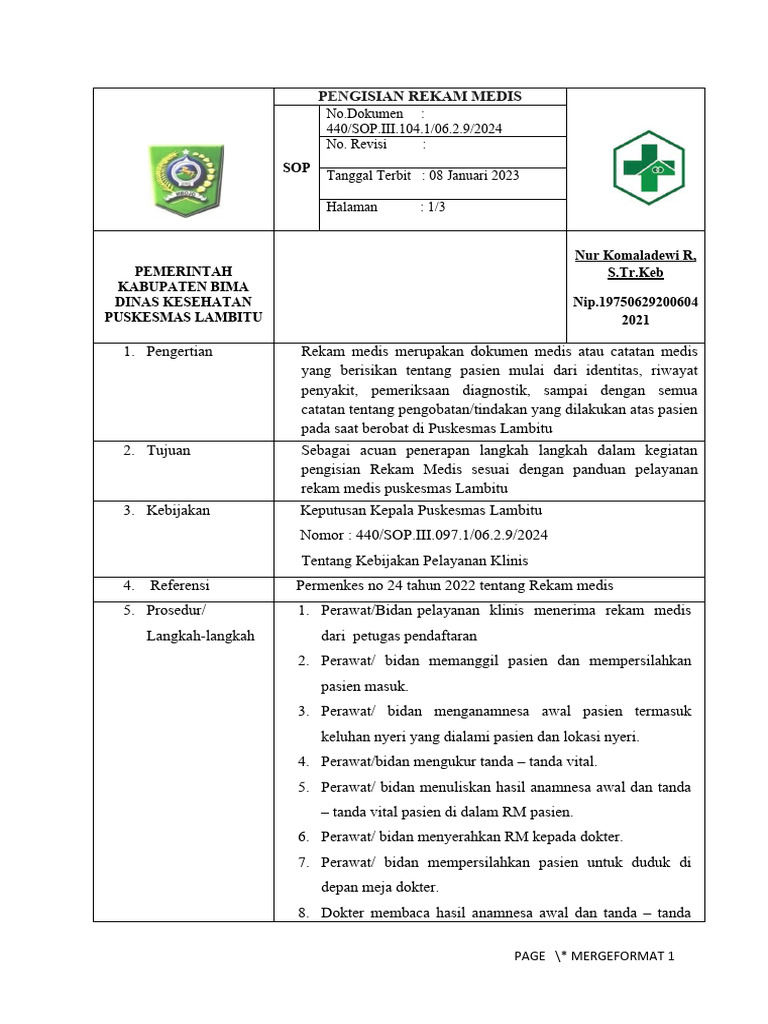 SOP Pengisian RM BARU | PDF