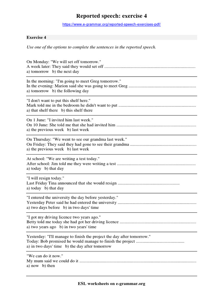 Reported Speech Exercise 4 | PDF