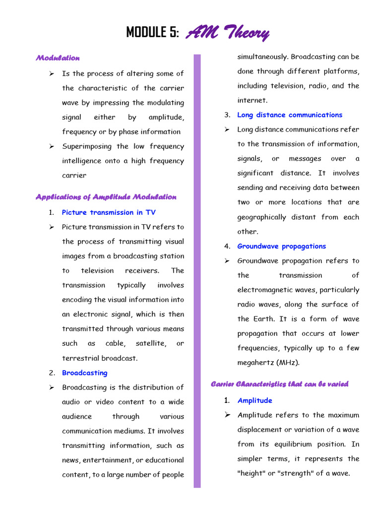 Comms 1 Module 5 To 8 | PDF | Radio | Modulation