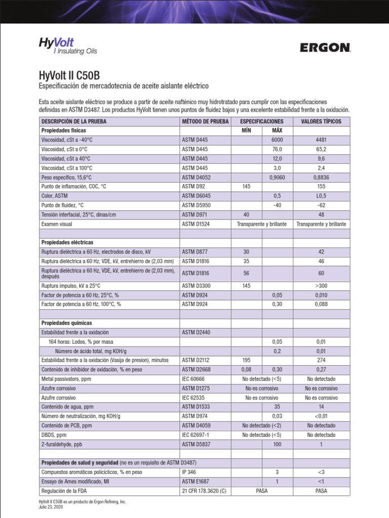 Especificaciones de HyVolt II C50B | PDF | Ciencia de los Materiales ...