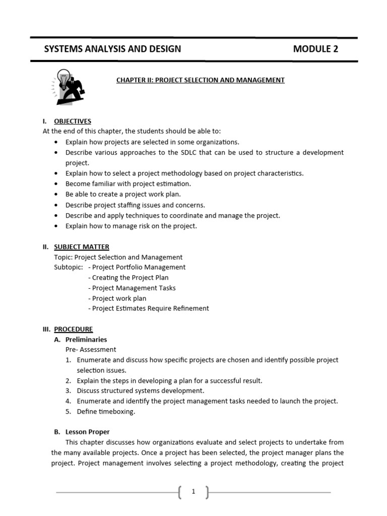 Assignment Module For Chapter 2. Project Selection and Management | PDF ...