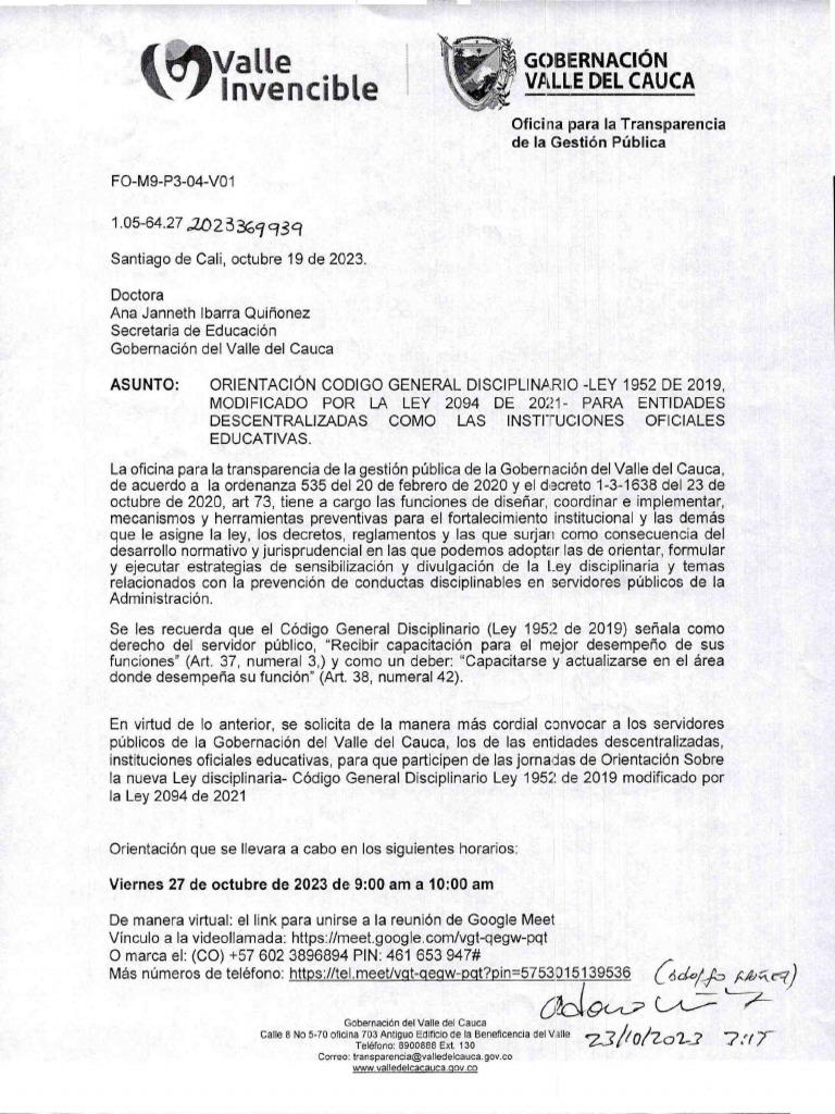 Capacitación Código General Disciplinario Ley 1952 de 2019 Modificado Por La Ley 2094 de 2021 | PDF