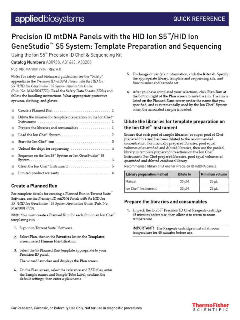 TFS-Assets LSG Manuals MAN0017934 PrecisionID MtDNA Templateprep Seq QR | PDF | Ultraviolet ...