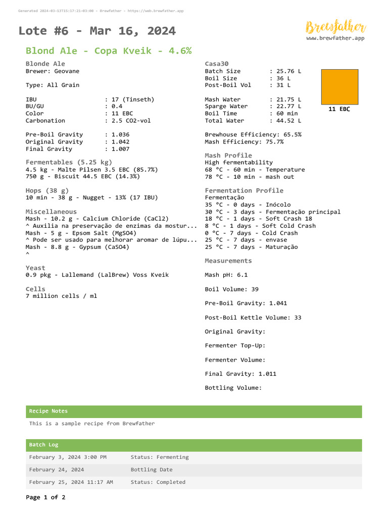 Brewfather Lote6 20240313 | PDF | Brewing | Food And Drink