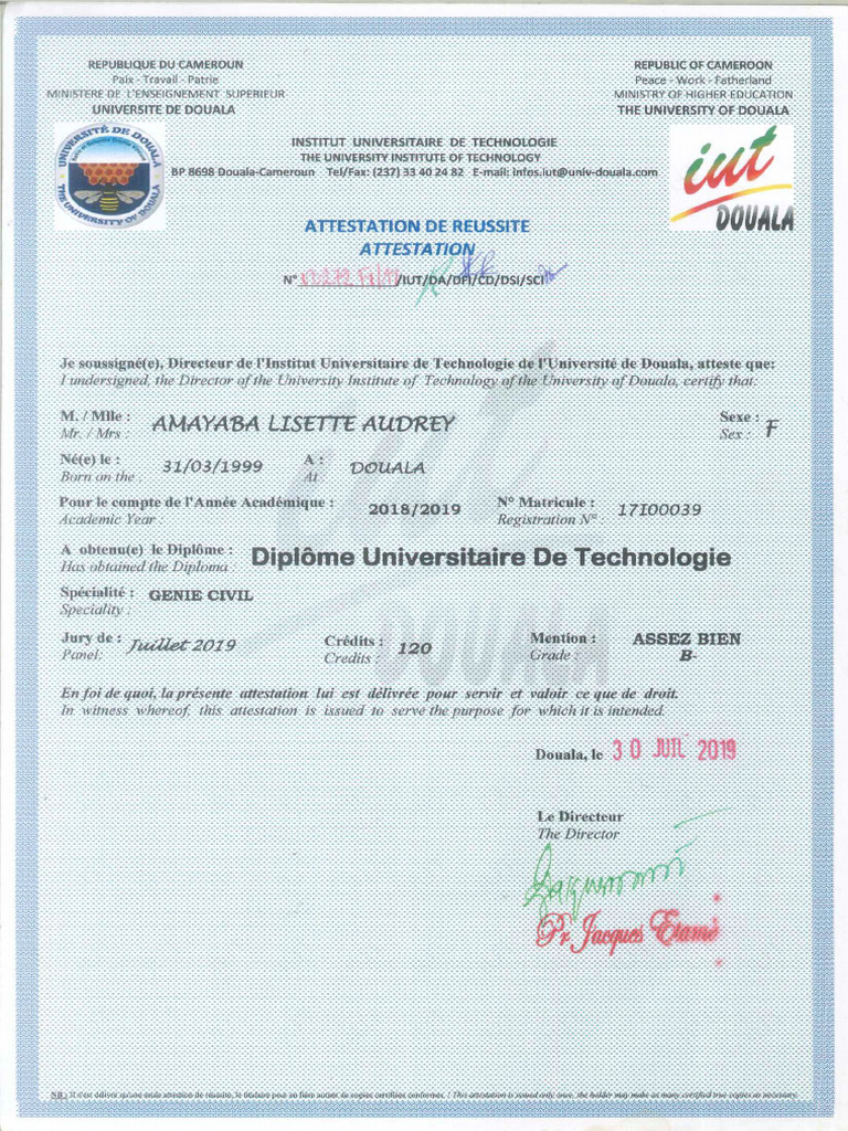 Attestation de Reussite DUT | PDF