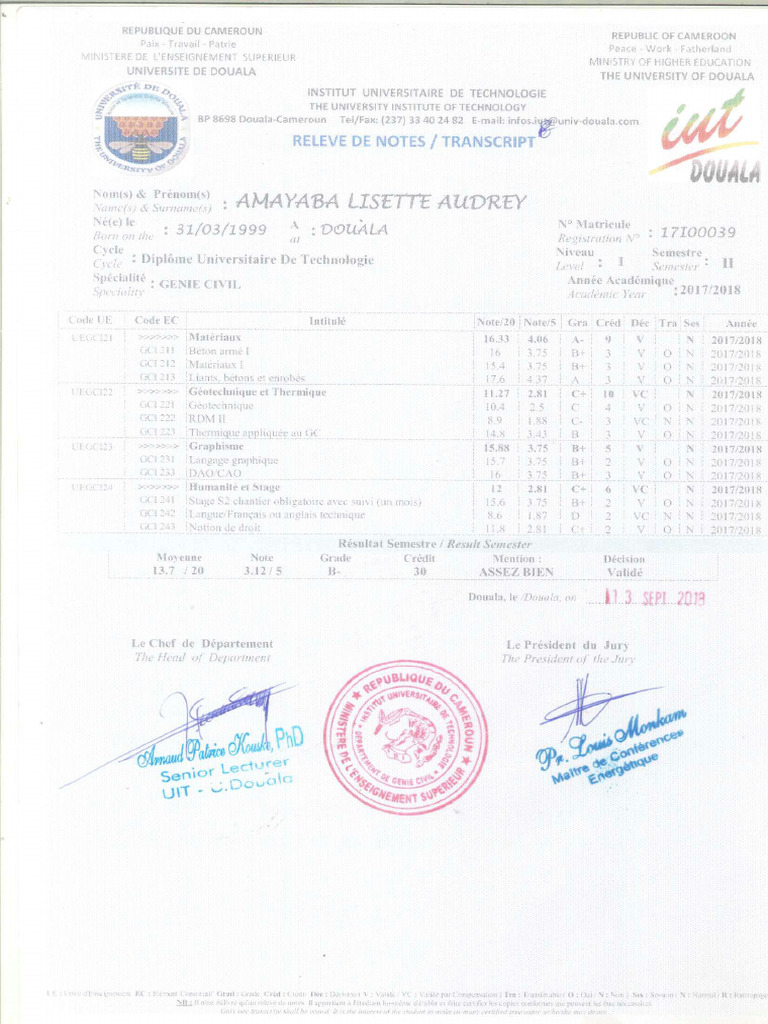 Relevé de Notes L1-S2 | PDF