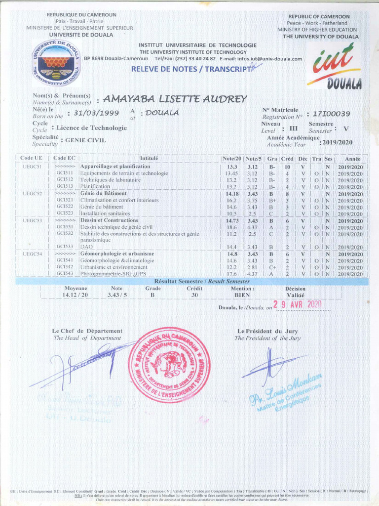 Relevé de Notes L3-S5 | PDF