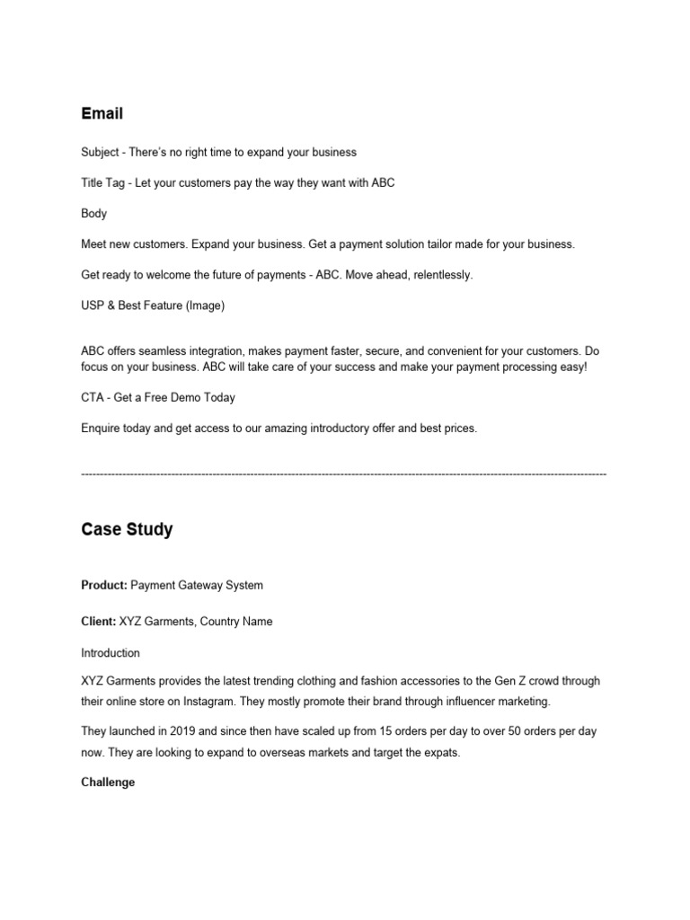 Content - Email & Case Study - Payment Gateway | PDF | Subscription ...