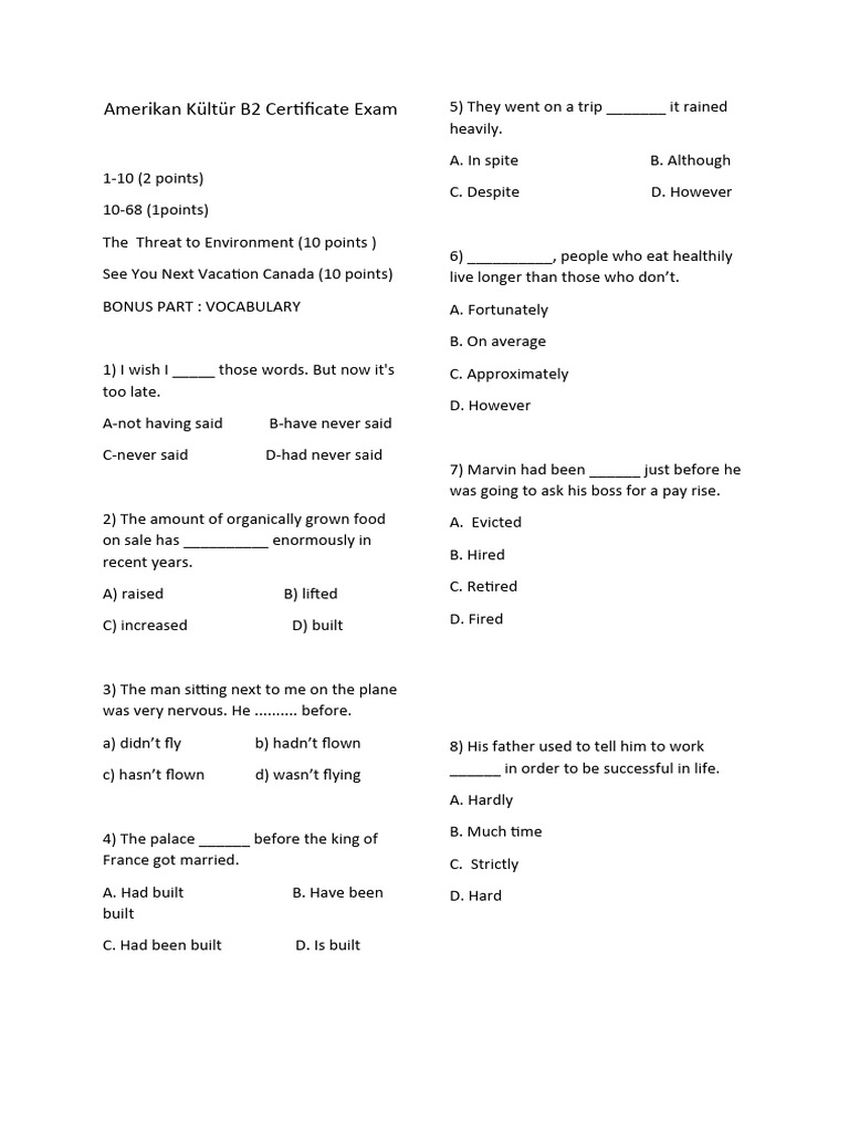 b2 New Certifcate Exam (1) 1 - Birleştirme Için | PDF