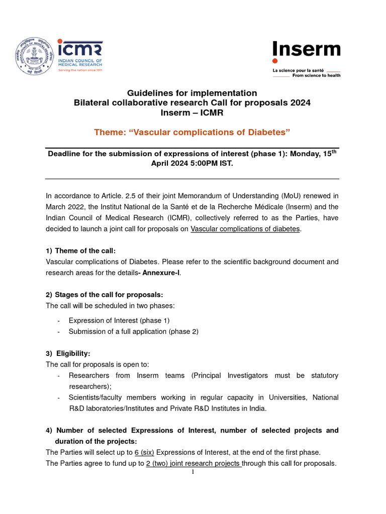 ICMR INSERM Joint Call | Download Free PDF | Diabetes | Prediabetes