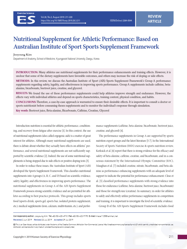 Nutritional Supplement For Athletic Performance Based On Australian Institute of Sport Sports ...
