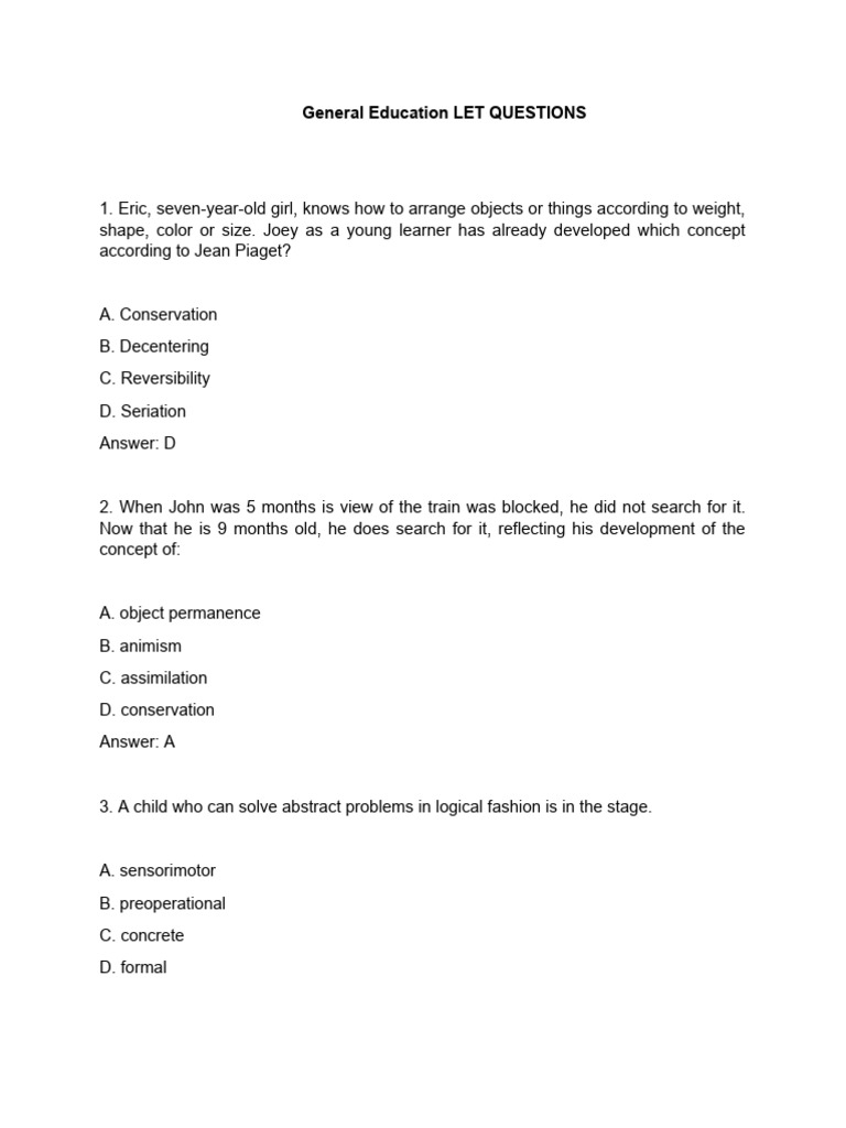 General Education LET QUESTIONS Week 3 | PDF | Learning | Psychological ...
