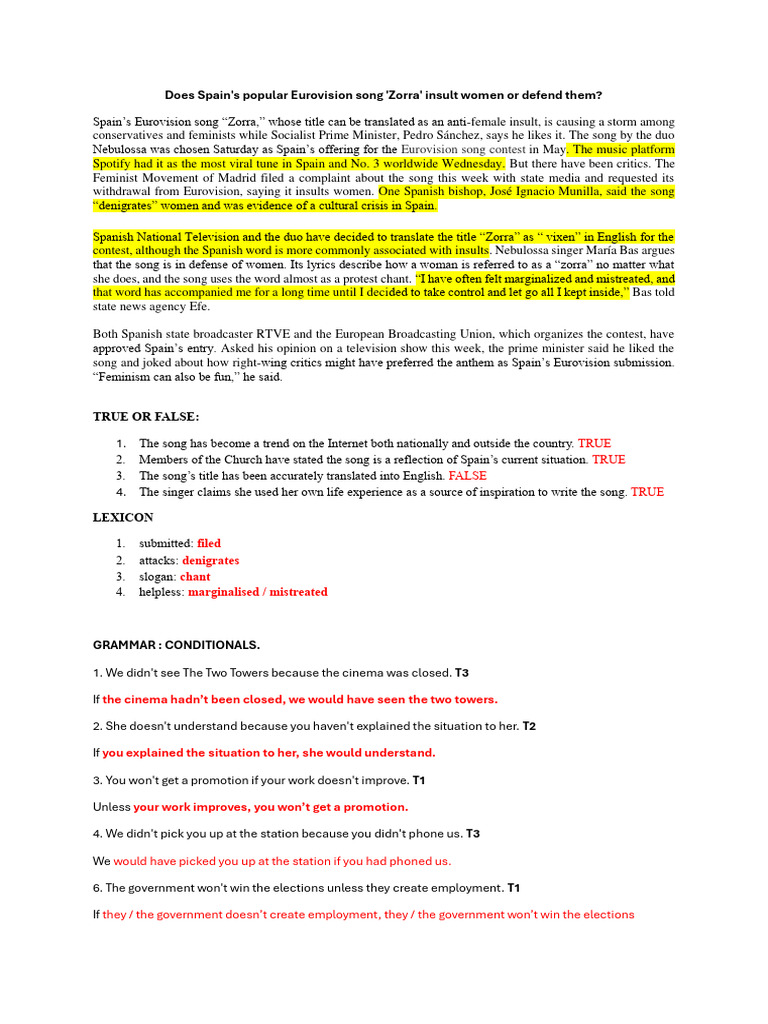 Repaso Gramatica y Reading 2 Term Soluciones | PDF | Spain
