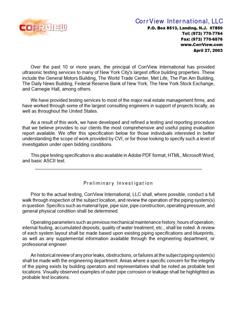 Ultrasonic Pipe Testing Specifications For Adobe | PDF | Pipe (Fluid ...