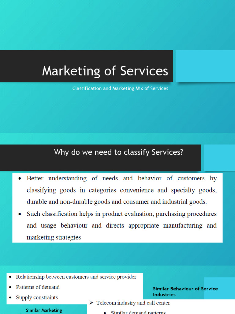 3 Classification and Marketing Mix of Services | PDF | Marketing ...