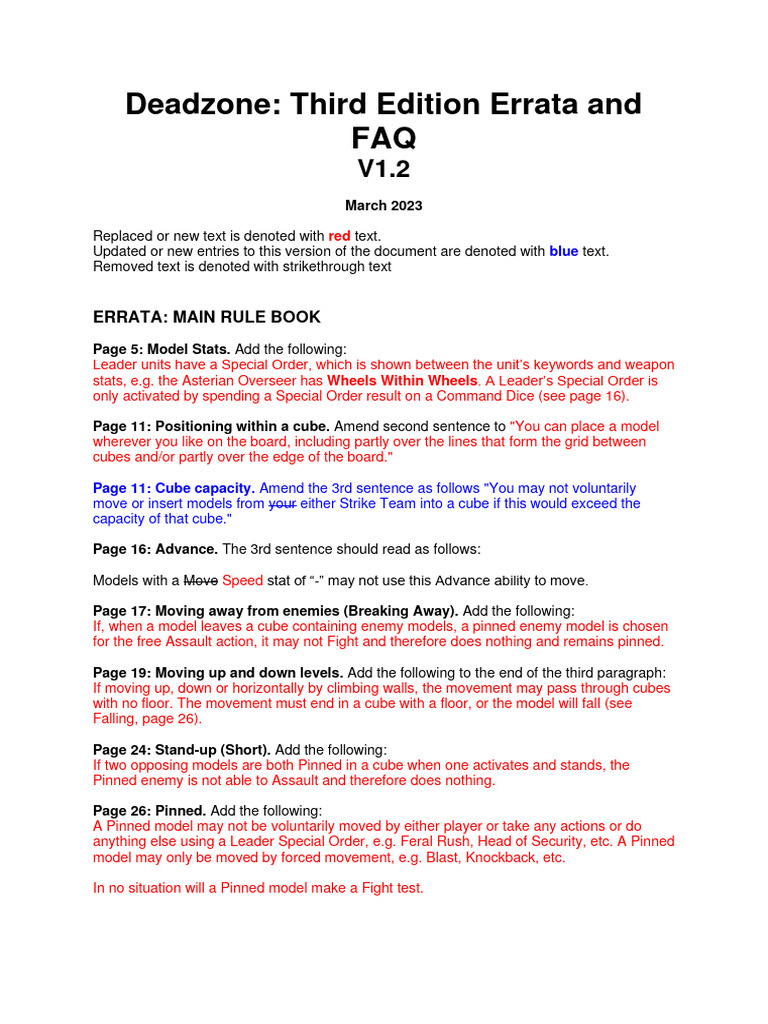 Deadzone 3 FAQ Errata 1.2 | PDF | Chemical Warfare