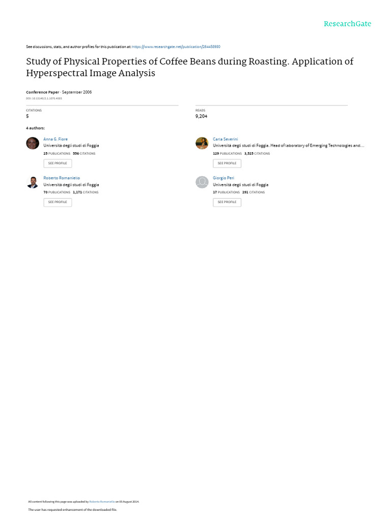 Study of Physical Properties of Coffee Beans During Roasting. Application of Hyperspectral Image ...