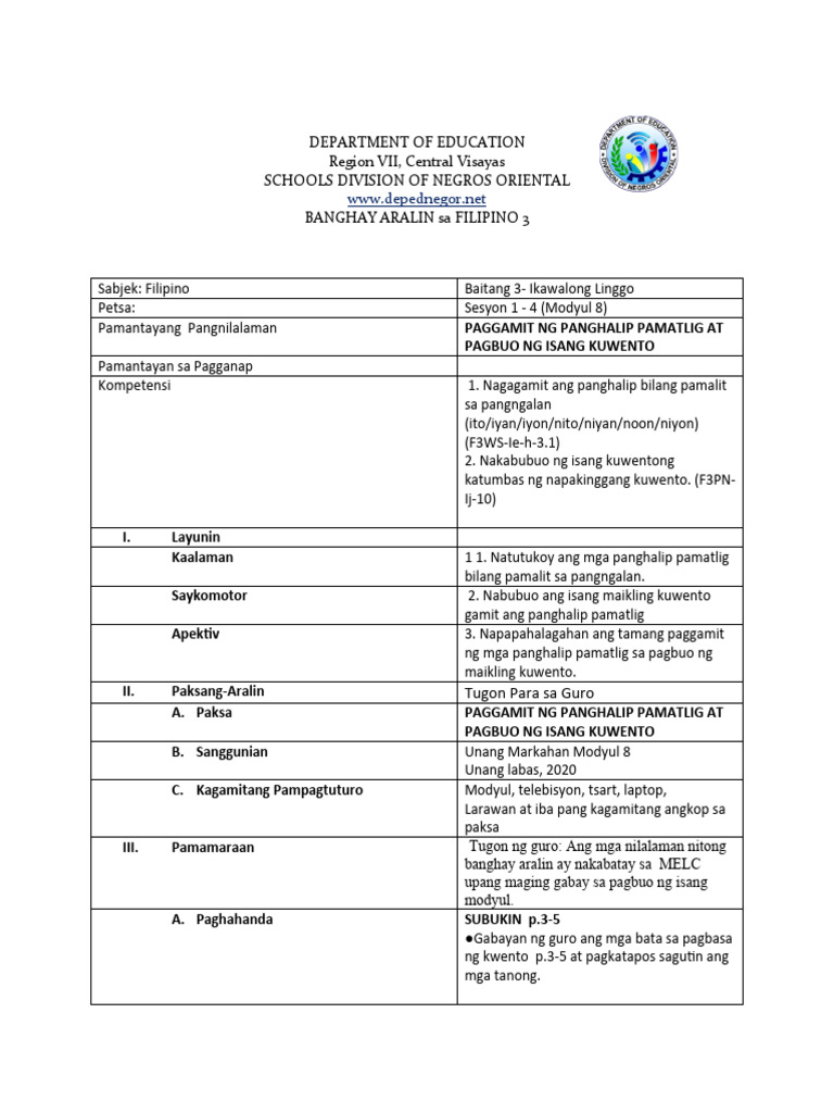 Filipino 3 - Q1 - Week 8 1. | PDF