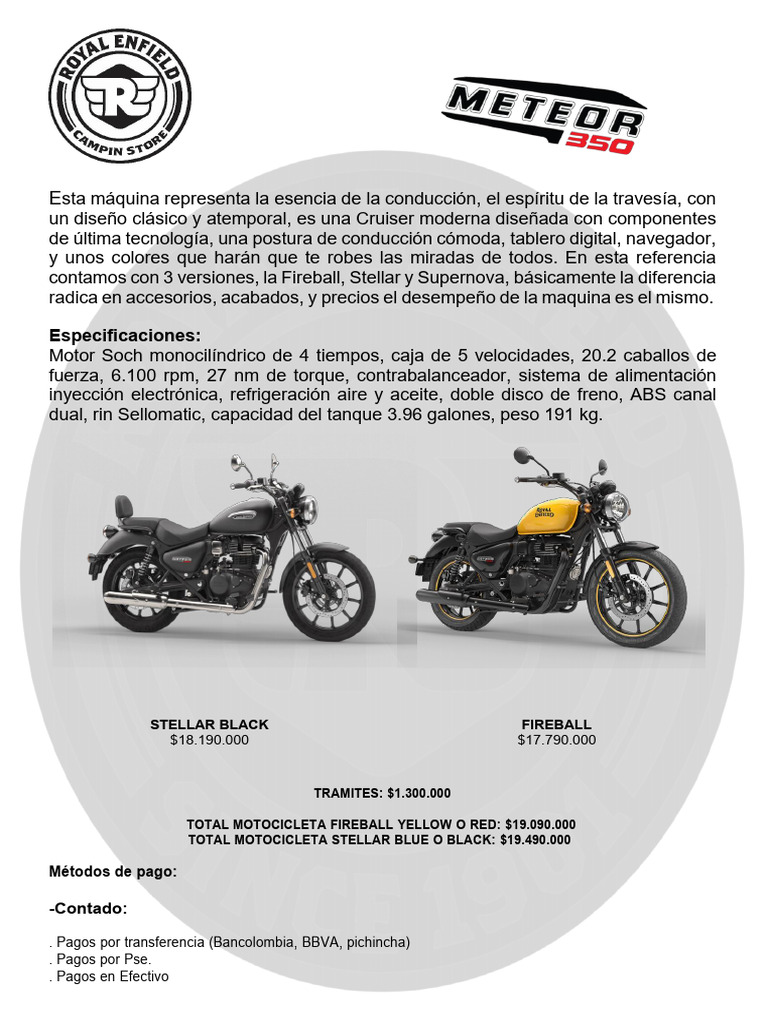 Cotizacion Meteor 350 | PDF | Motocicleta | Bancos