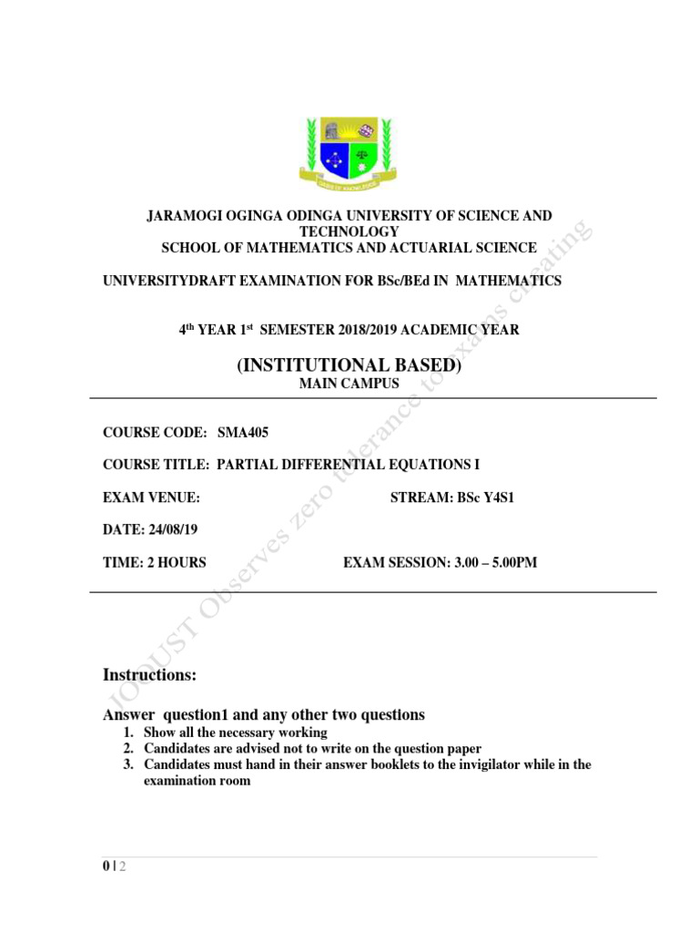 Exsma 405 (08 19) A | PDF | Equations | Partial Differential Equation