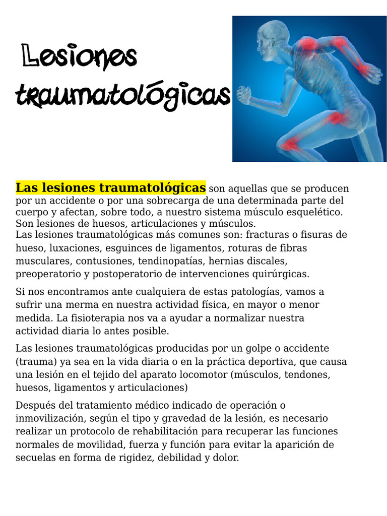 Lesiones Traumatológicas: Tipos y Tratamiento | PDF | Terapia física ...