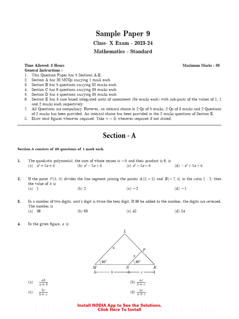 MA Sample Paper 9 Unsolved | PDF | Sphere | Rocket