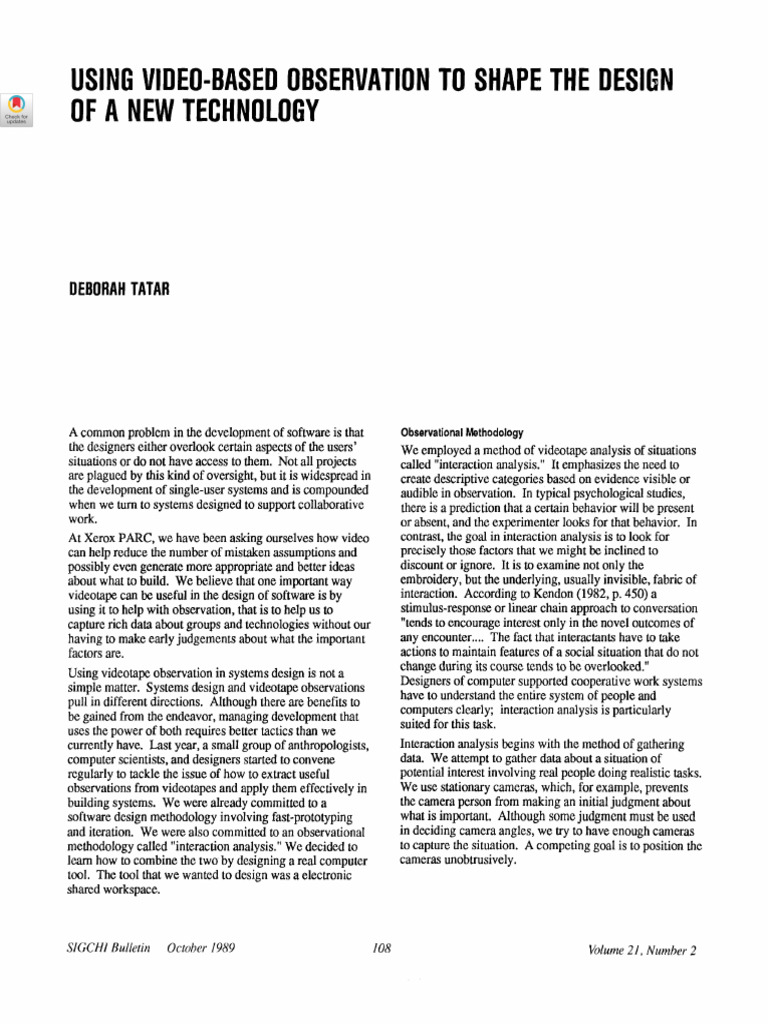 Using Video-Based Observation To Shape The Design of A New Technology ...