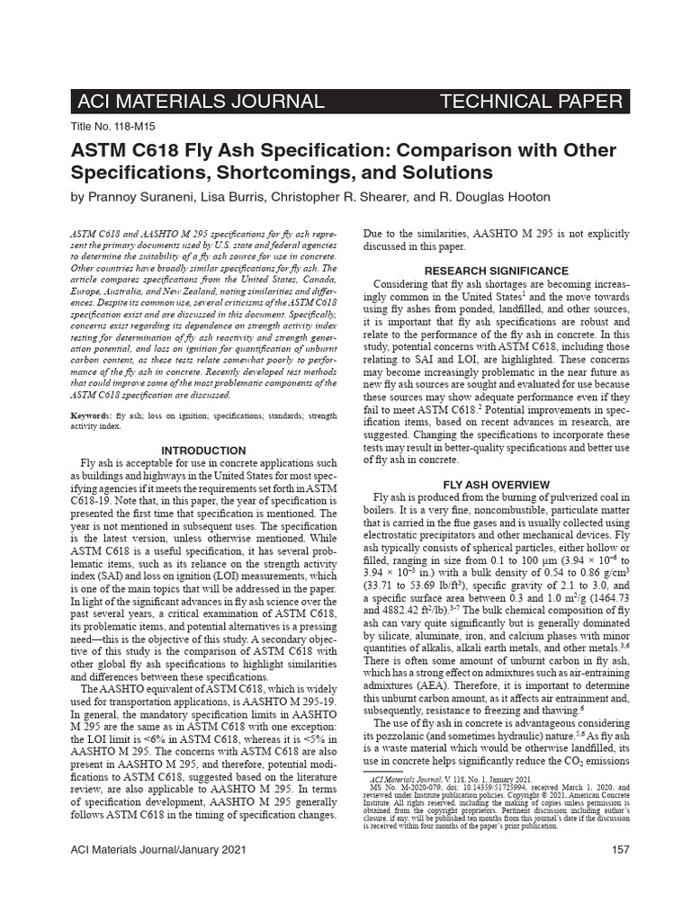 ASTM C618 Fly Ash Specification - Comparison With Other Specifications ...
