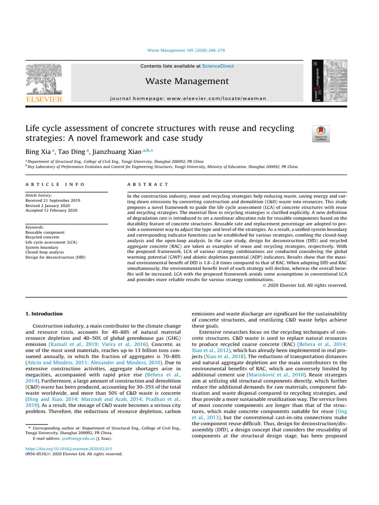 Life cycle assessment of concrete structures with reuse and recycling strategies- A novel ...