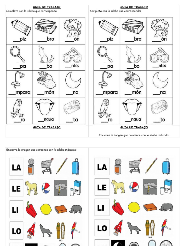 GUIA DE TRABAJO Silabas La Le Li Lo Lu | PDF